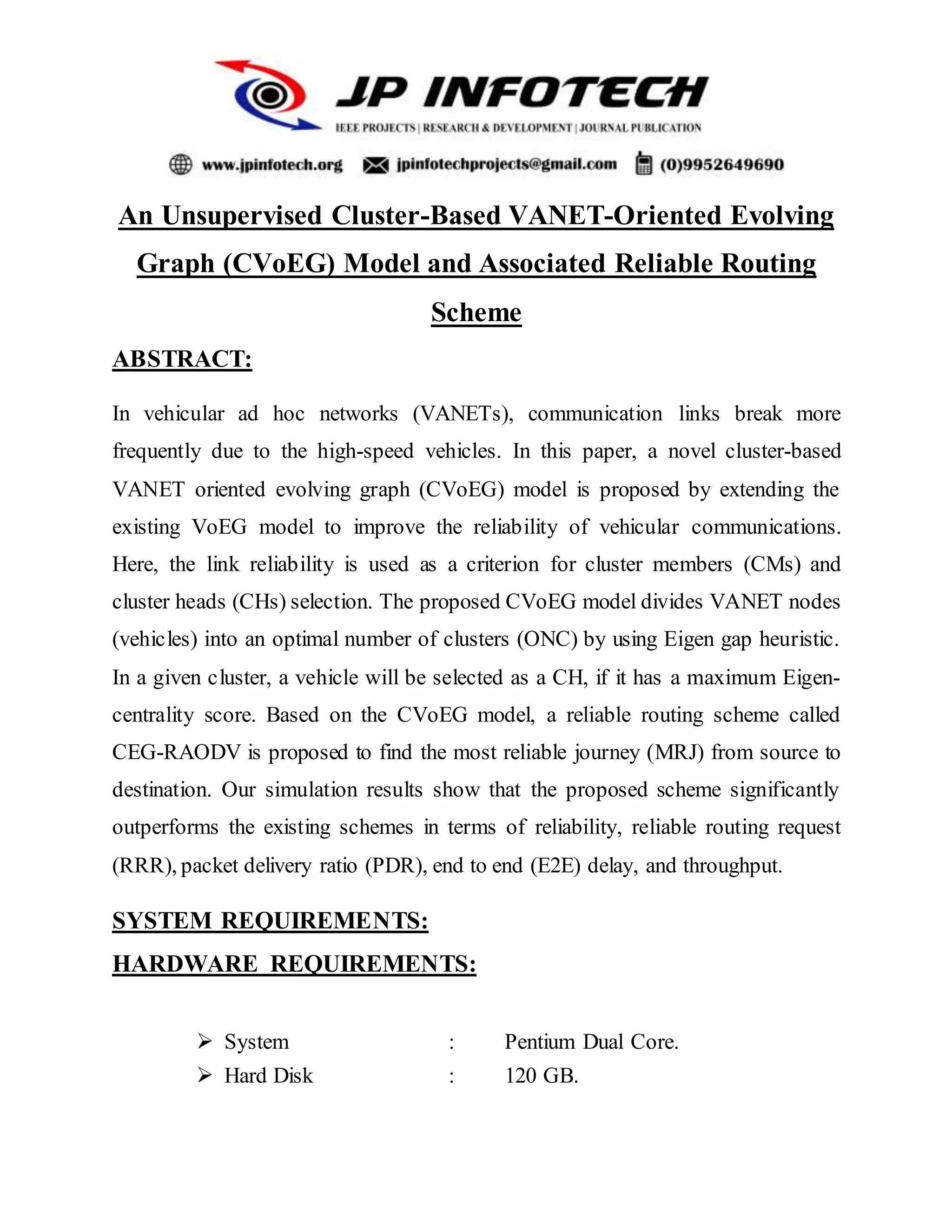 An Unsupervised Cluster-Based VANET-Oriented Evolving Graph (CVoEG) Model and Associated ...