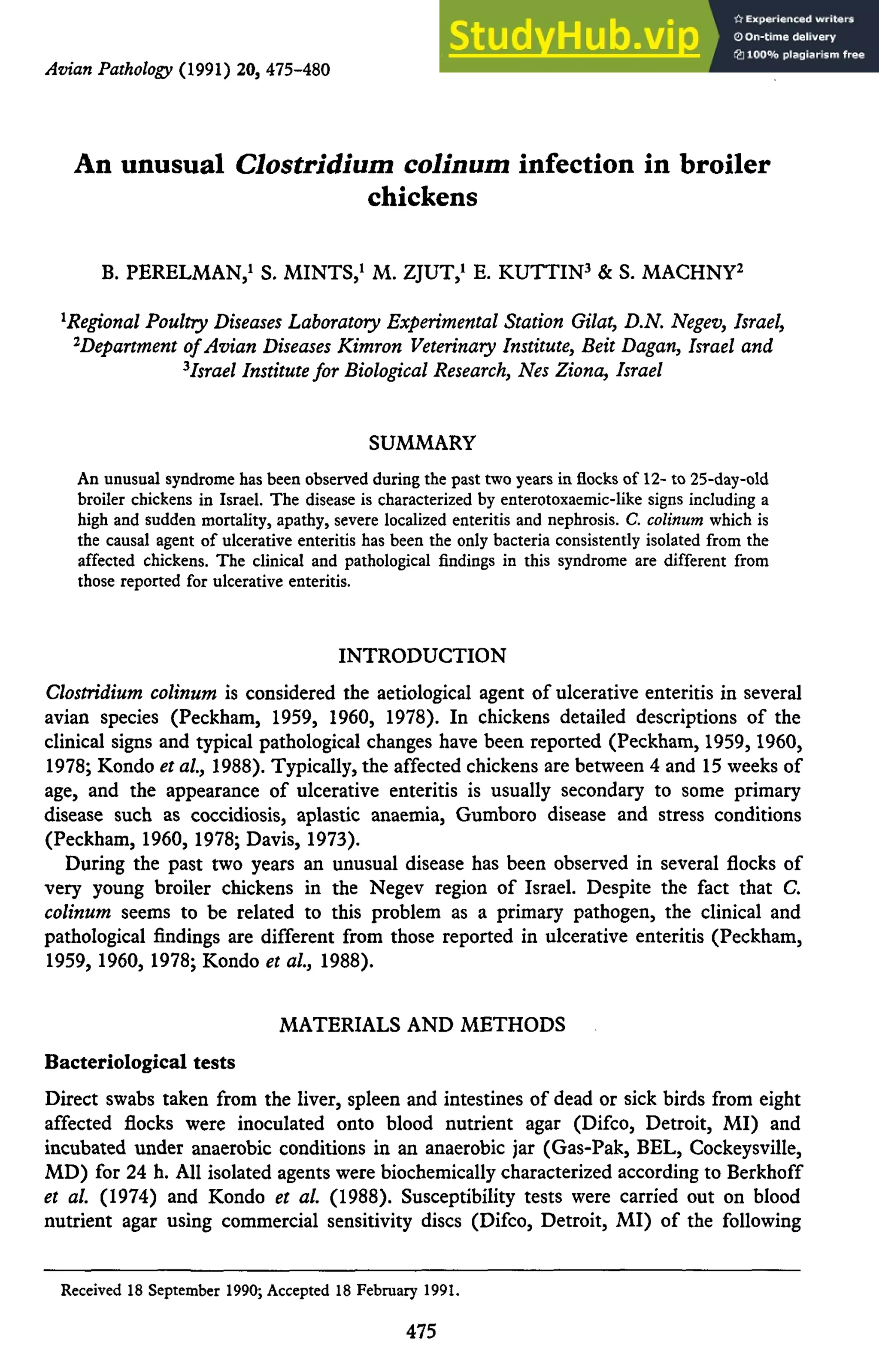 An Unusual Clostridium Colinum Infection In Broiler Chickens | PDF