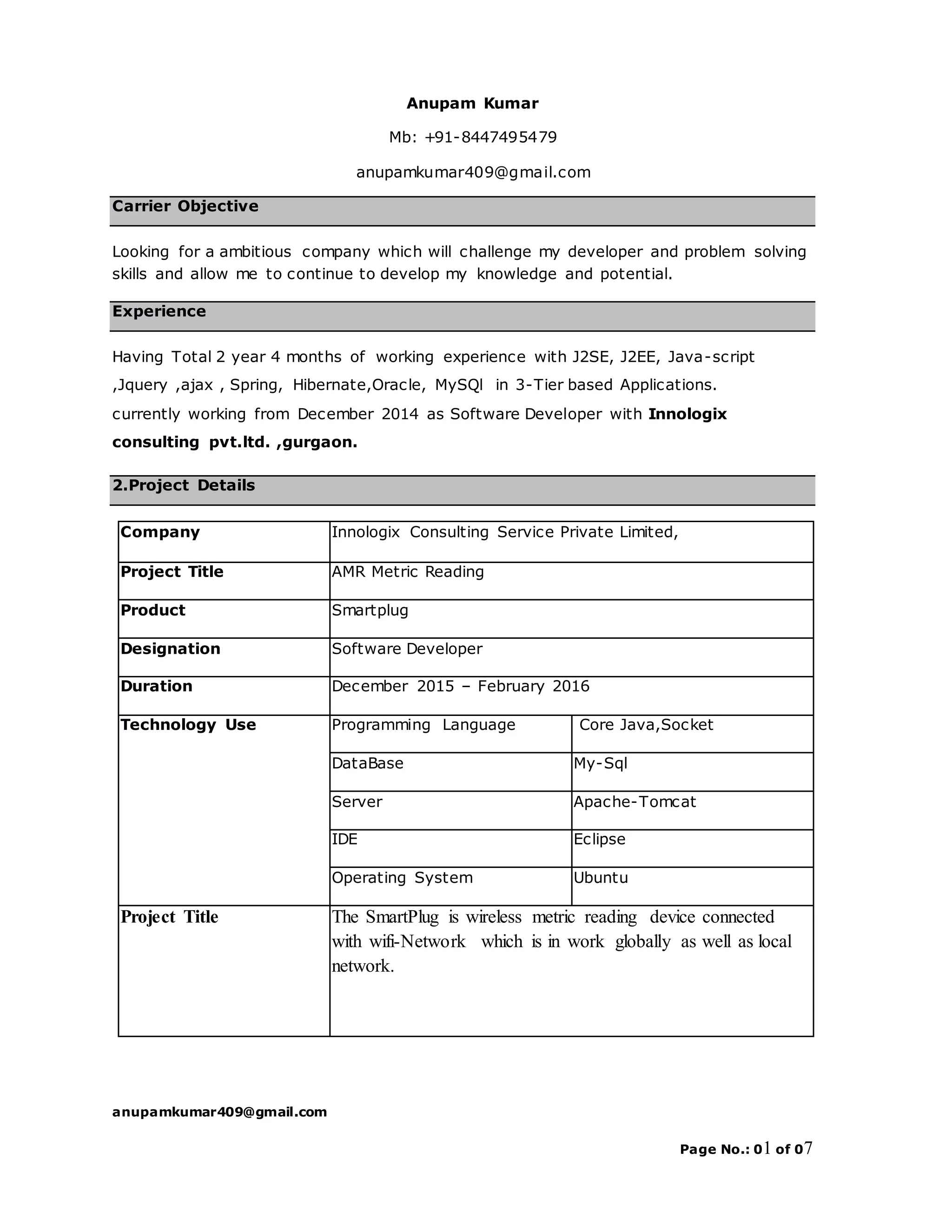 Anupam kumar resume | DOCX