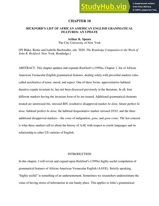 An Updated List Of African American English Grammatical Features Tense ...