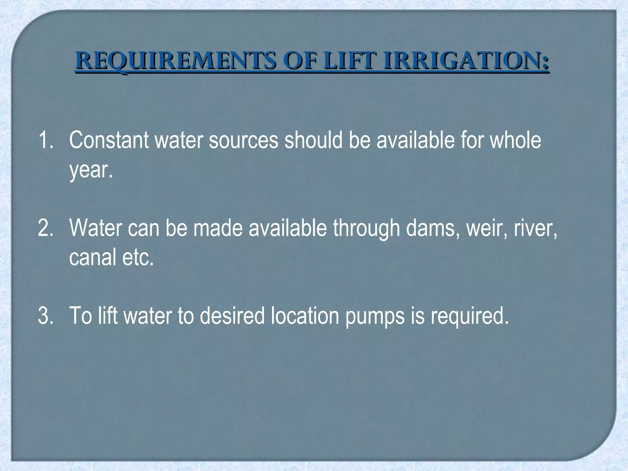LIFT IRRIGATION SYSTEM | PPT