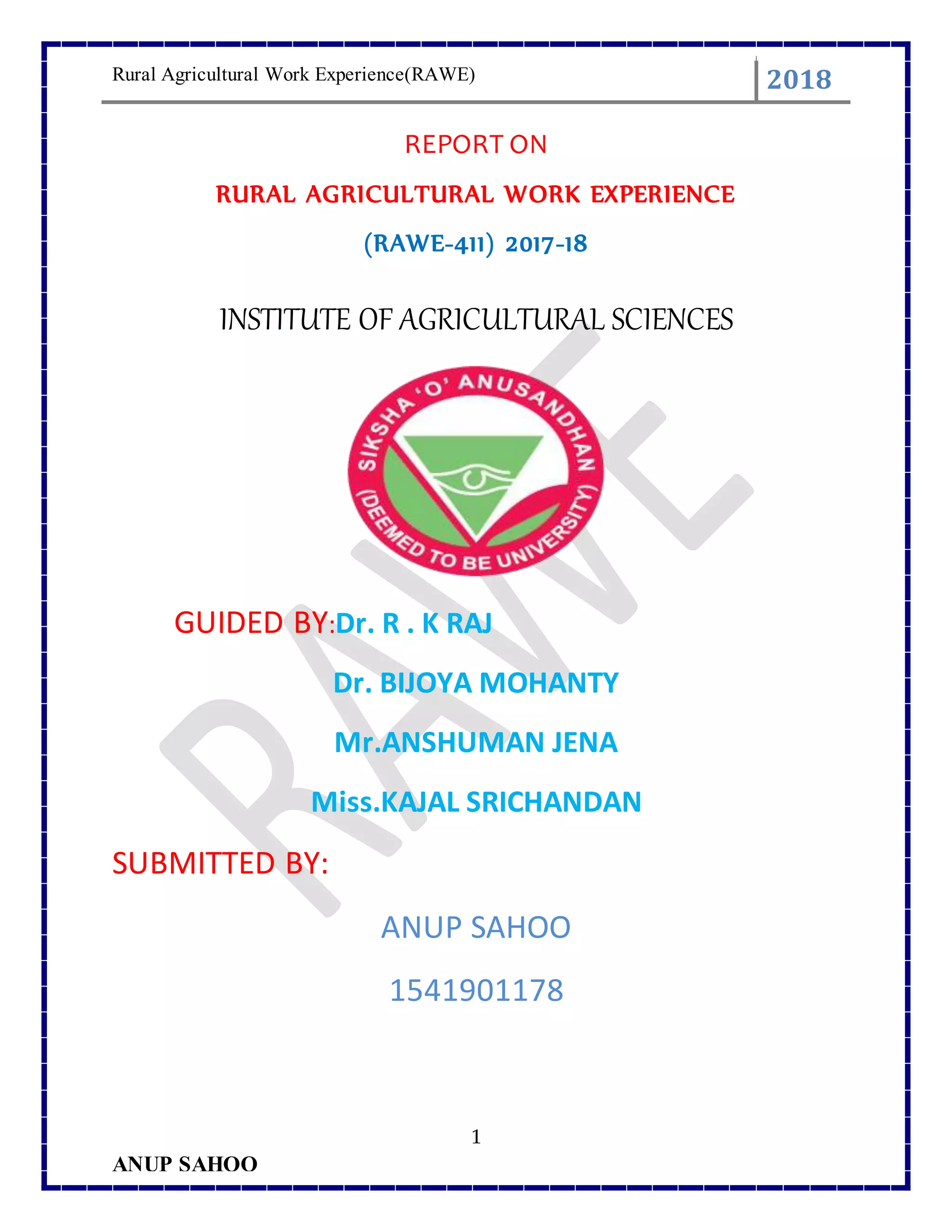 Rawe report 2018 - 19 Institute Of Agricultural Sciences, SOA ...
