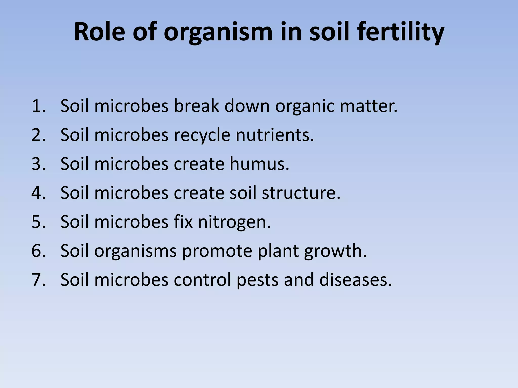 Soil Organisms, functions and their role in Soil fertility | PPTX