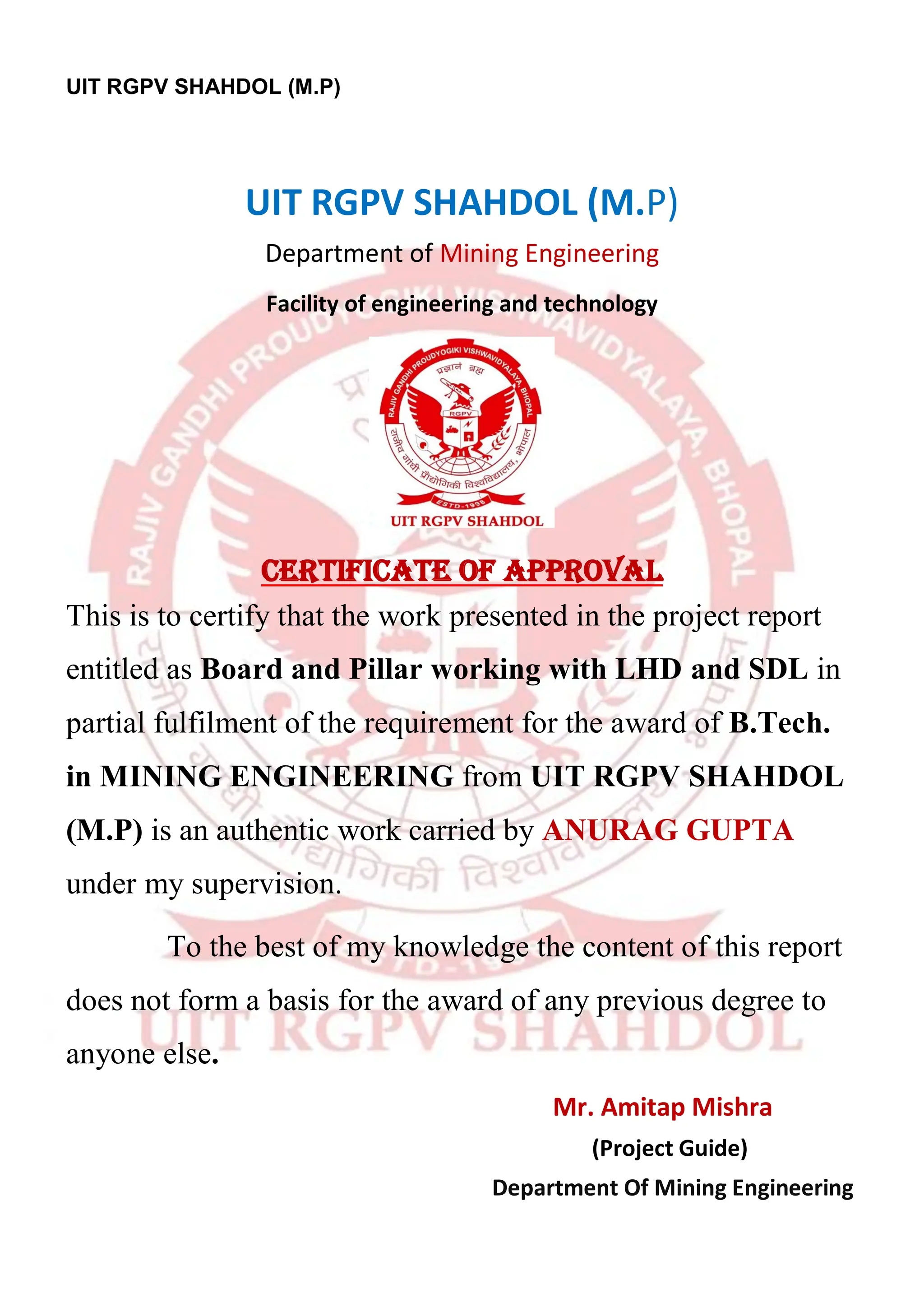Board and pillar working with lhd and sdl. Mining engineering final year project | PDF