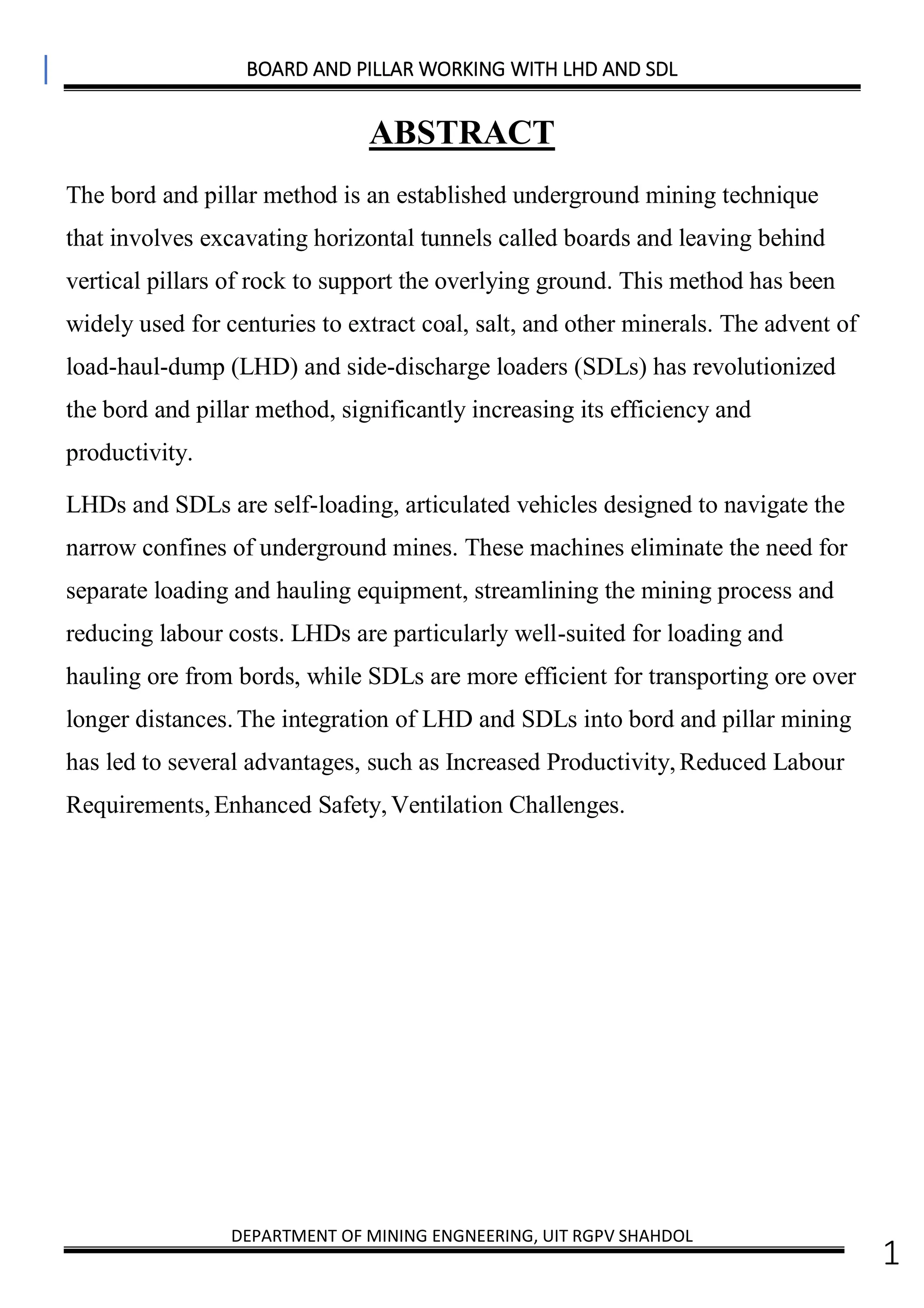 Board and pillar working with lhd and sdl. Mining engineering final ...