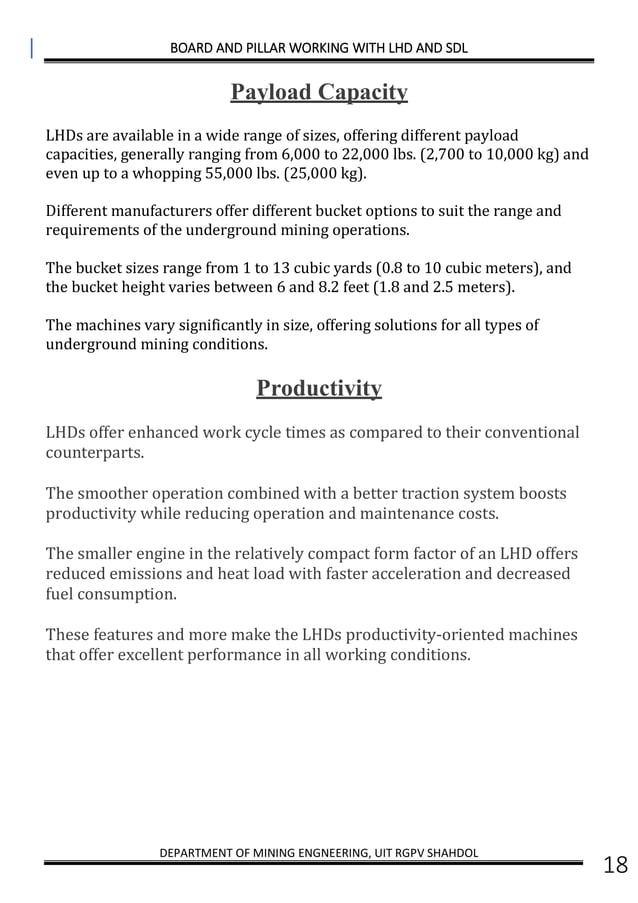 Board and pillar working with lhd and sdl. Mining engineering final ...