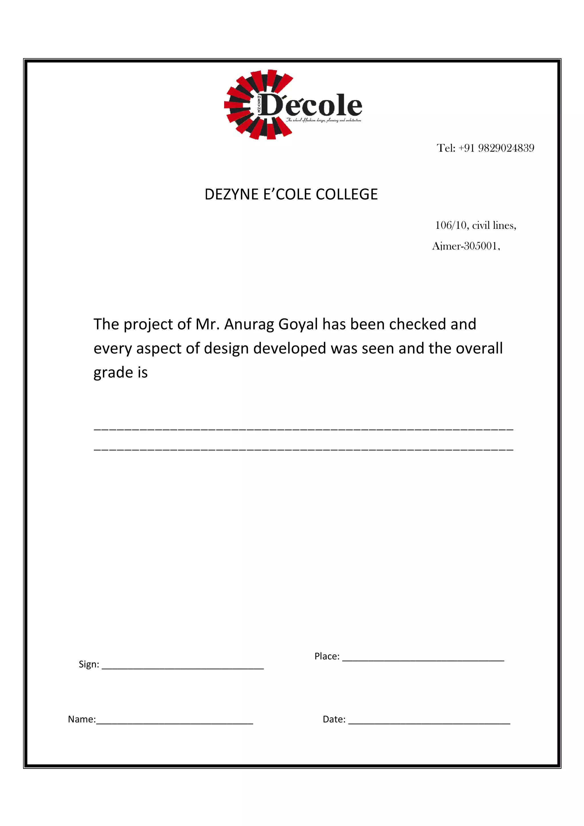 Anurag goyal interior design student work (Dezyne E' cole College) | PDF