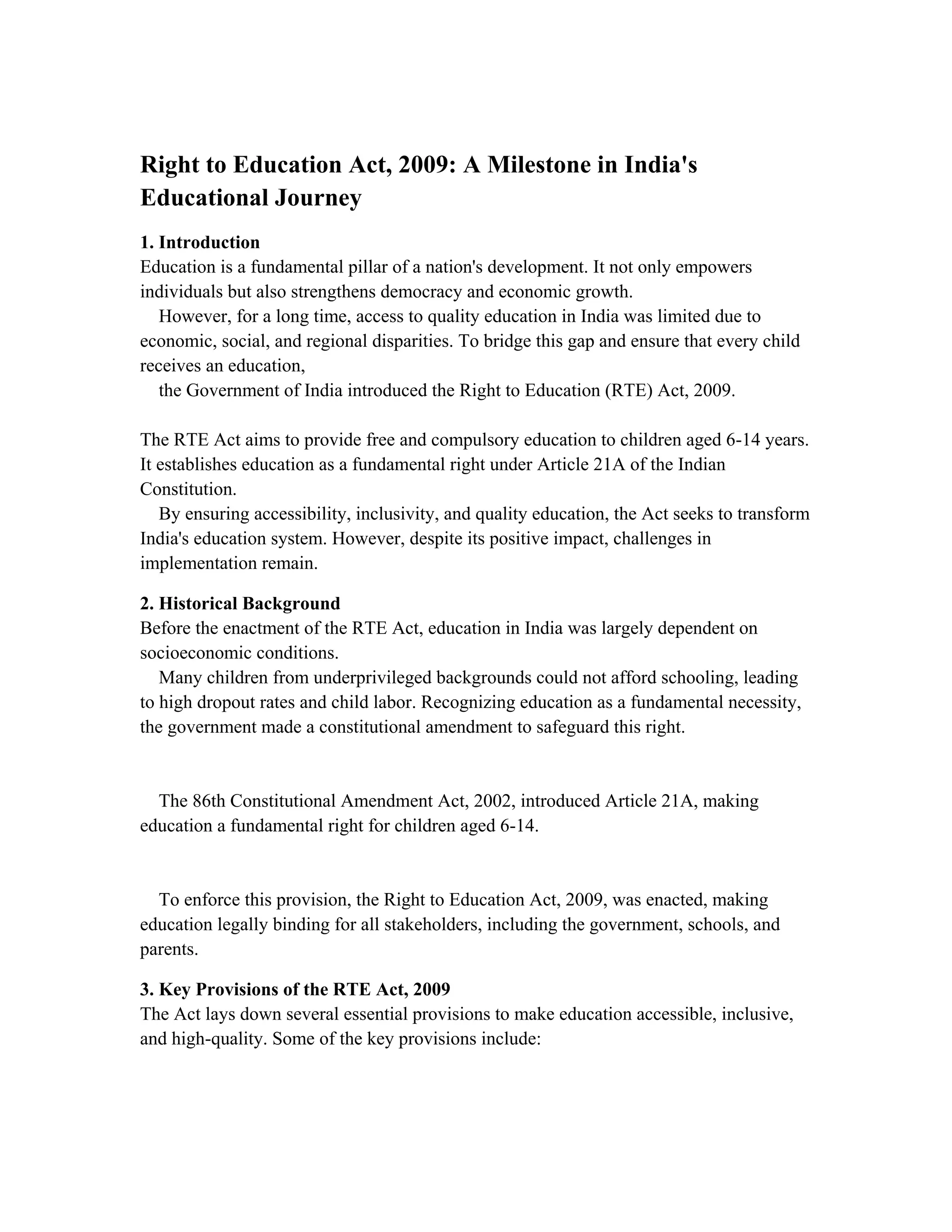 Blog Writing On Right to Education Act, 2009 | PDF