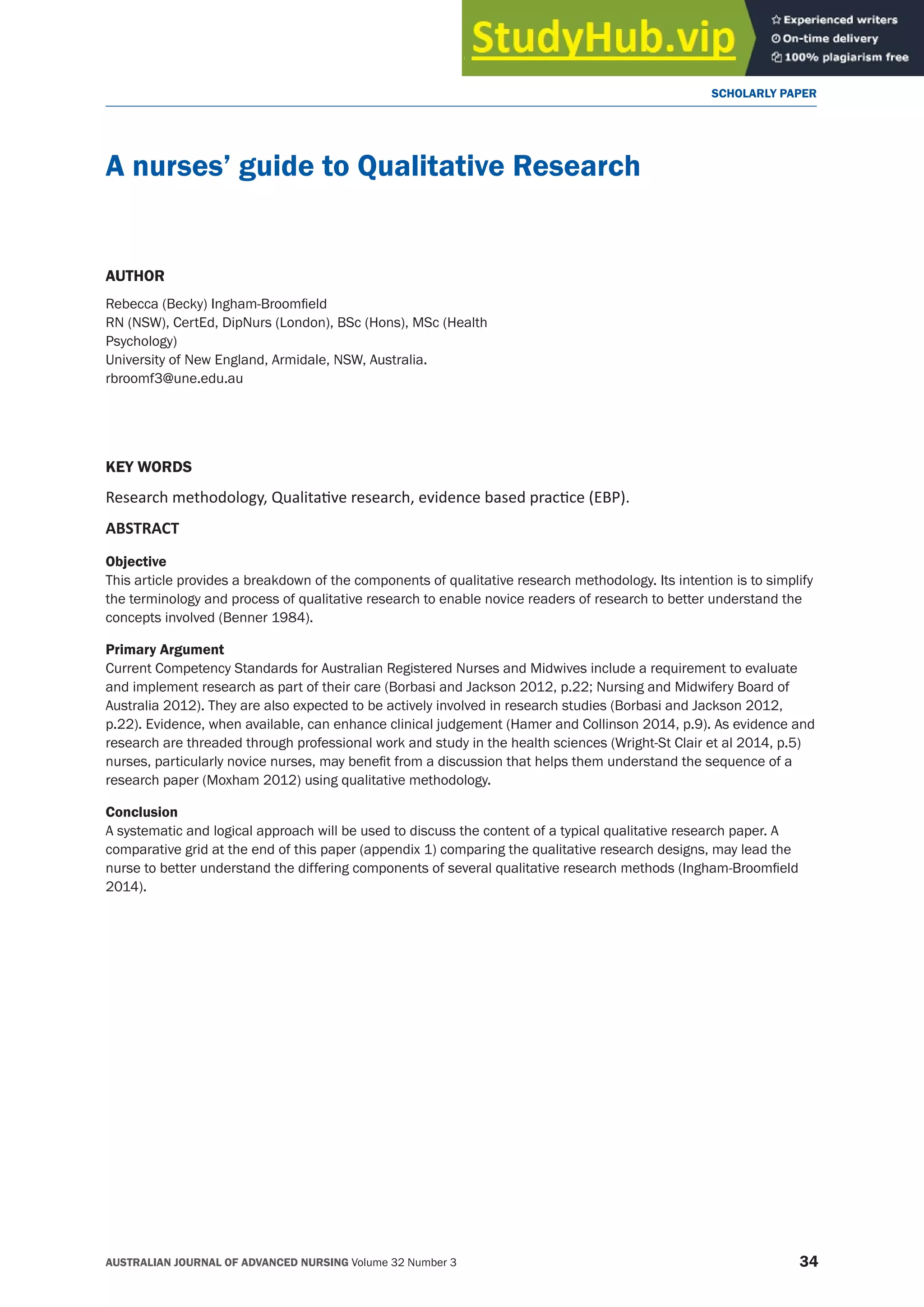 A Nurses Guide To Qualitative Research | PDF