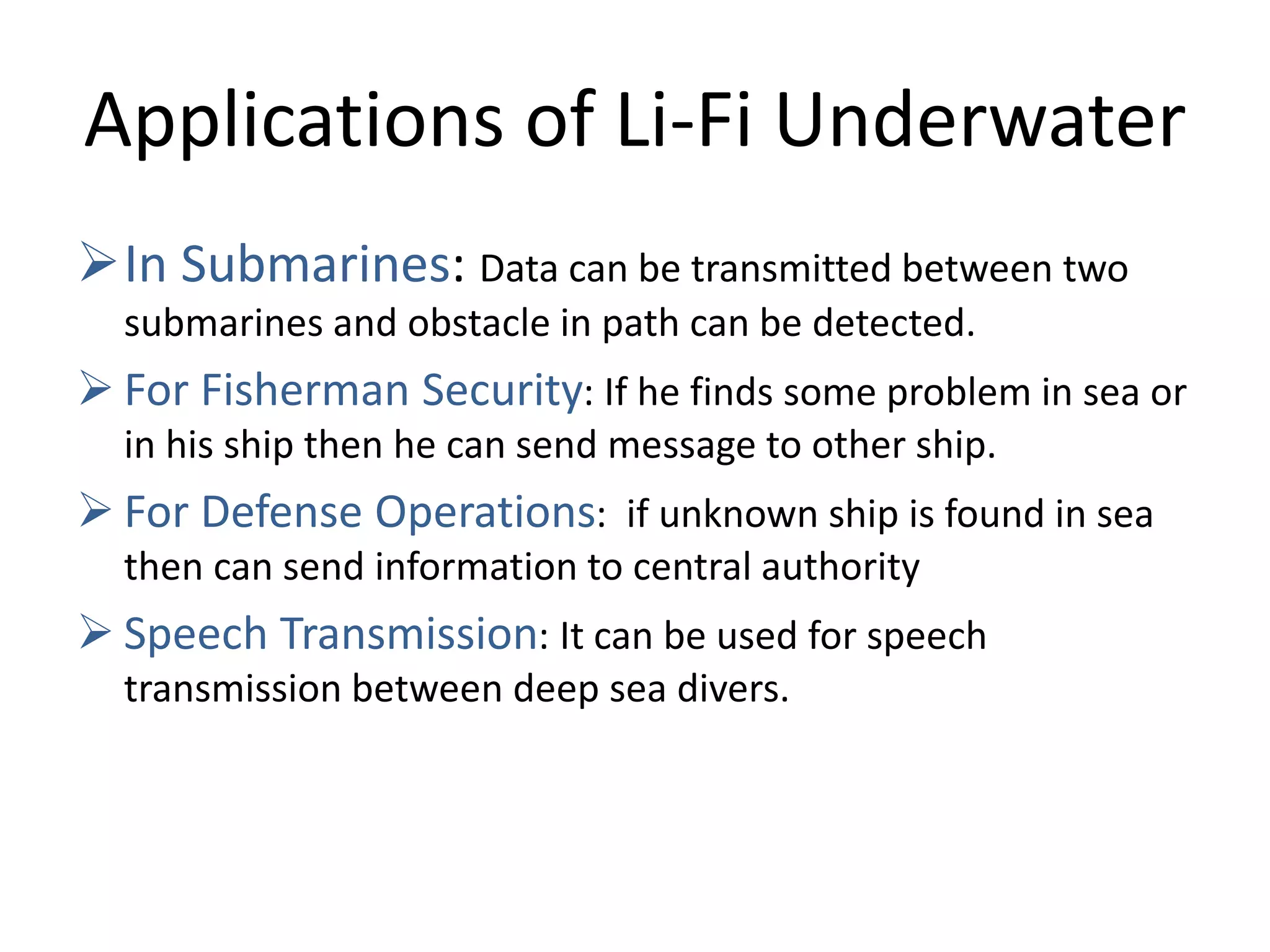 Li-Fi based data transfer in underwater system. | PPTX | Computer Networking | Computing