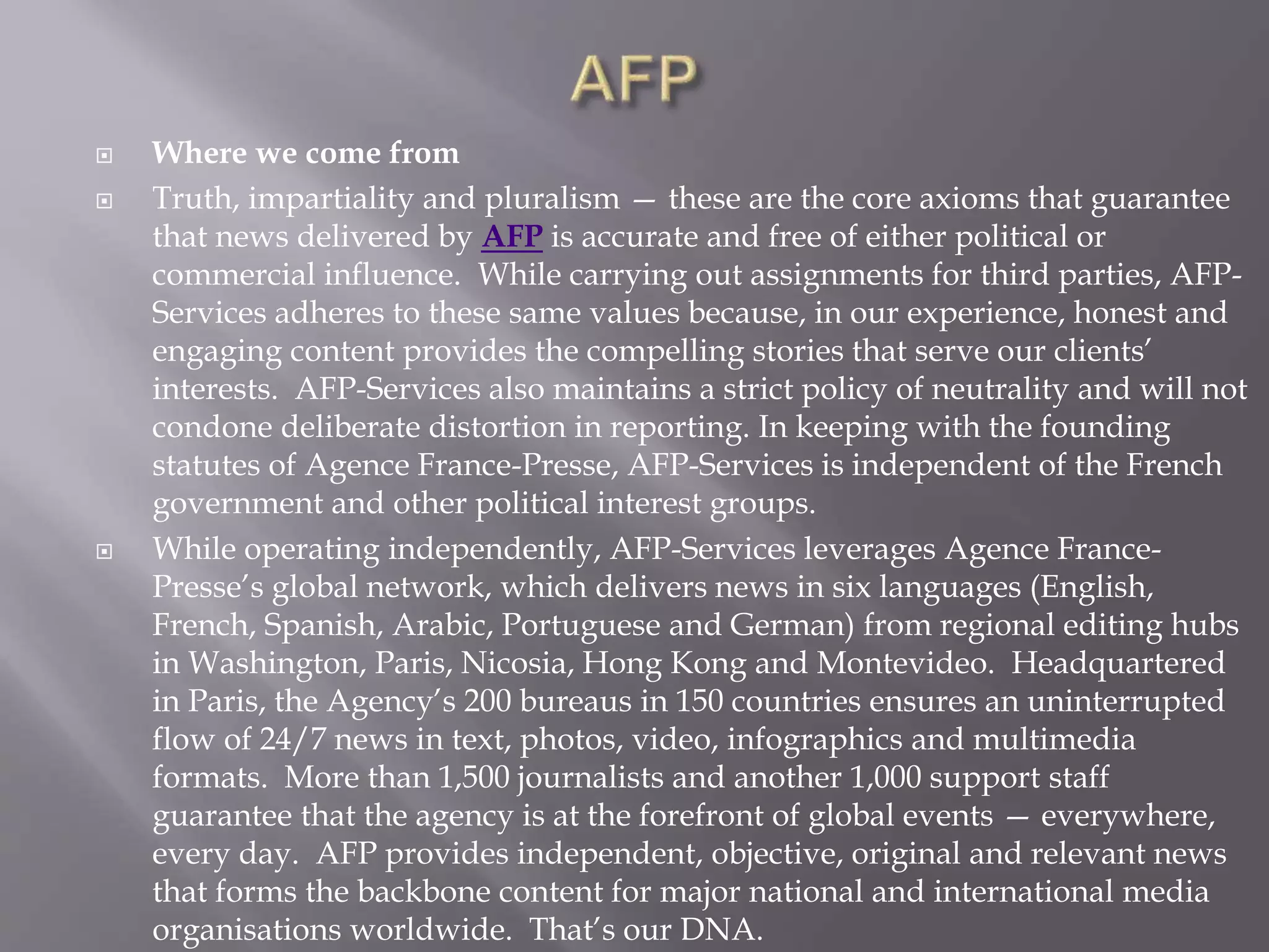 THe three biggest international news agencies | PPT | Free Download