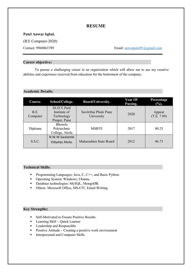 Anwar patel resume | PDF
