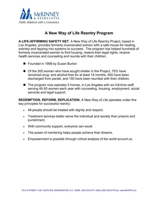 A New Way of Life Reenty Project Fact Sheet | PDF