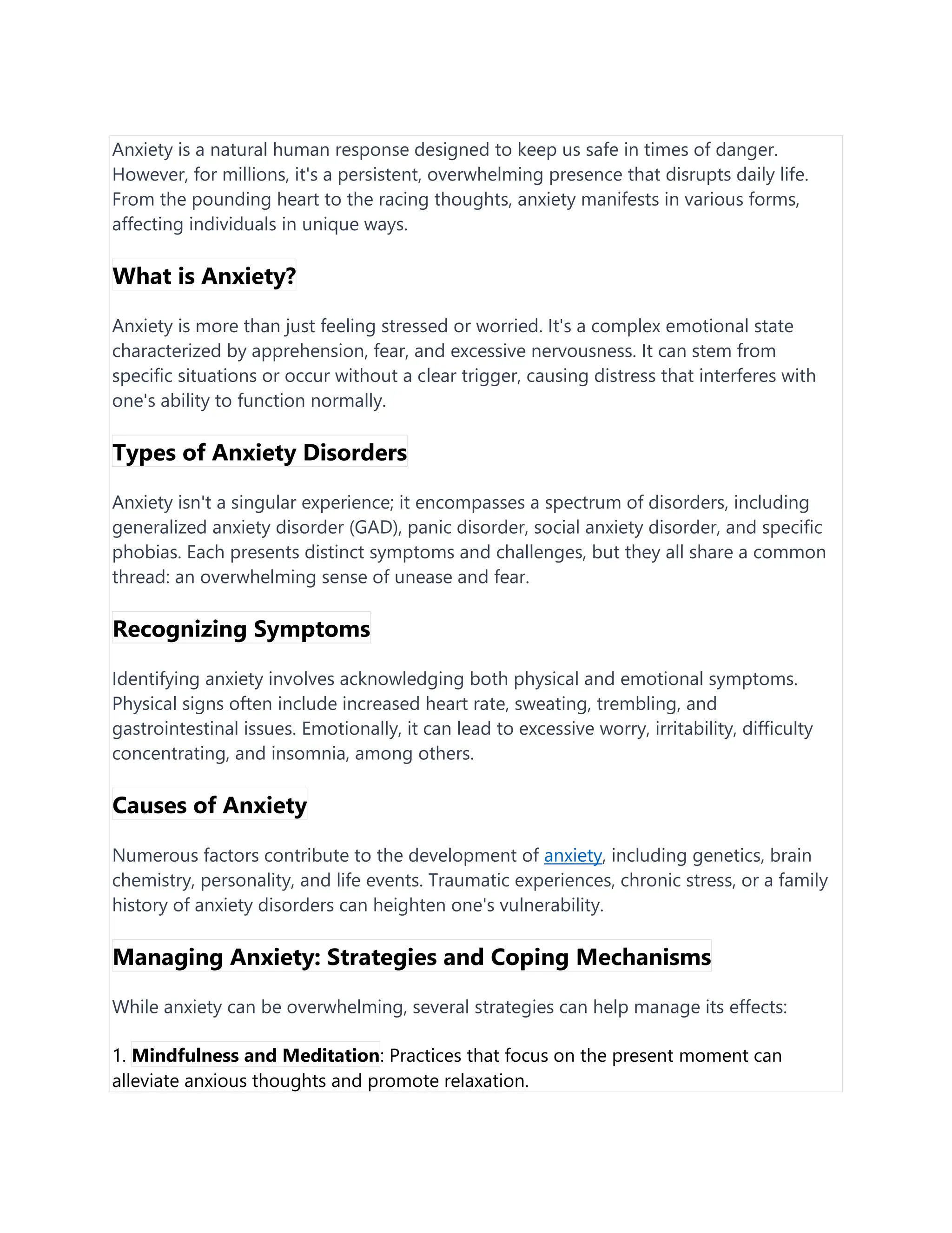 Understanding Anxiety: Navigating the Maze of Worries and Fears | PDF