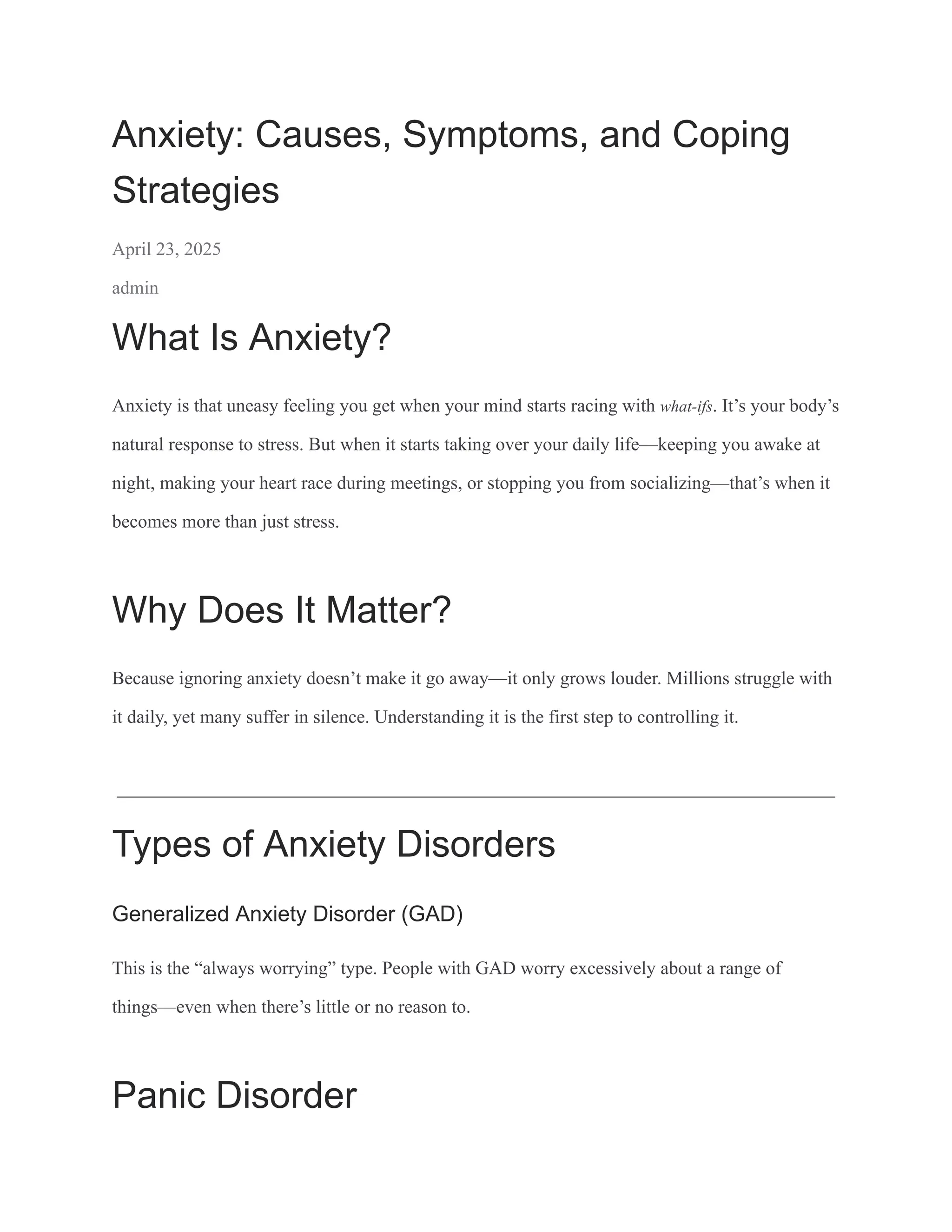 Anxiety: Causes, Symptoms, and Coping Strategies | PDF