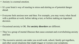 anxiety disorder , a common mental health problem | PPTX