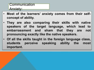 Anxiety in second language learning | PPTX