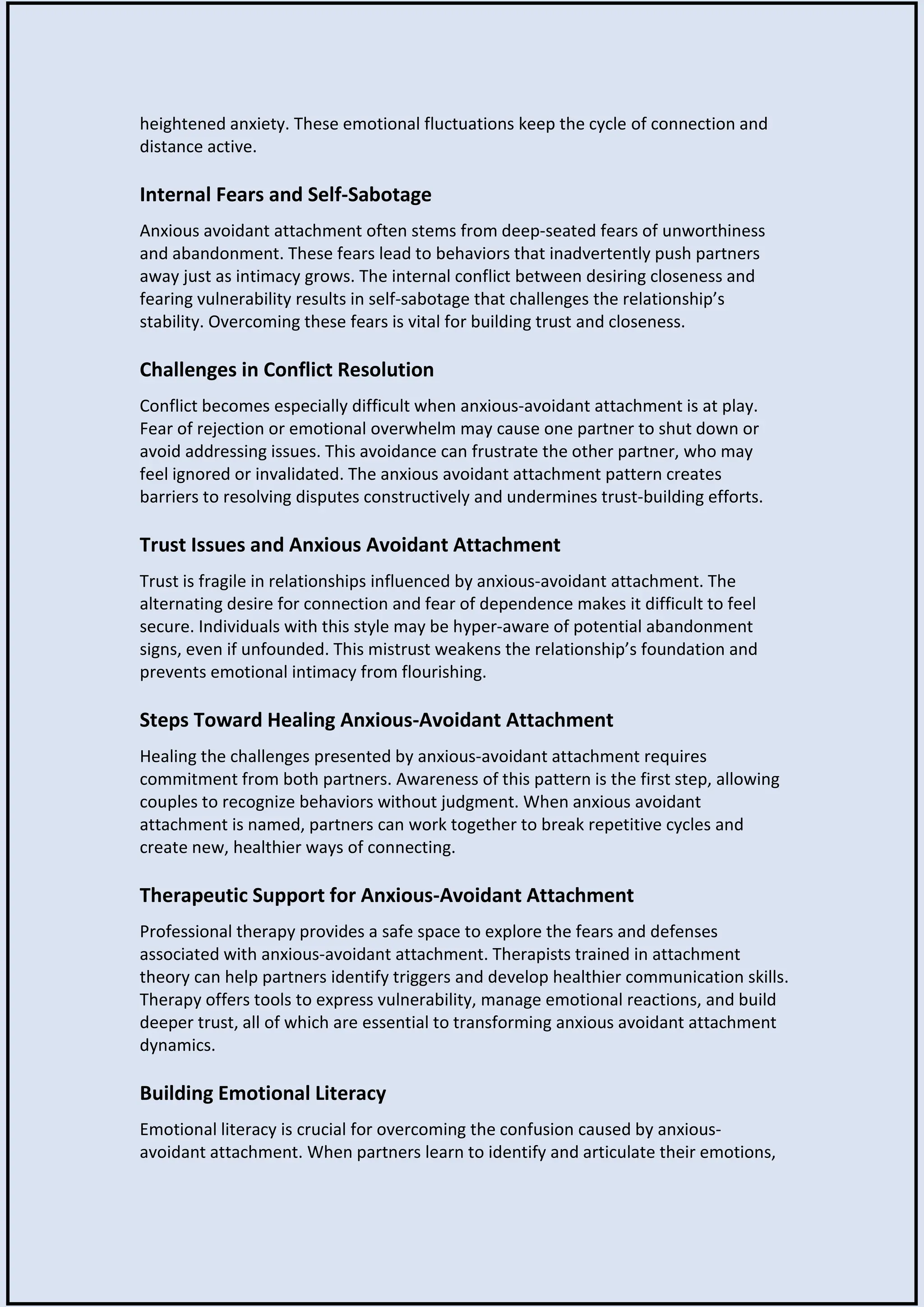 Anxious Avoidant Attachment in Long-Term Relationships: Challenges and ...