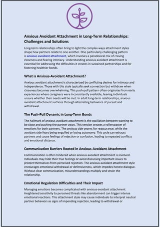 Anxious Avoidant Attachment in Long-Term Relationships: Challenges and Solutions | PDF
