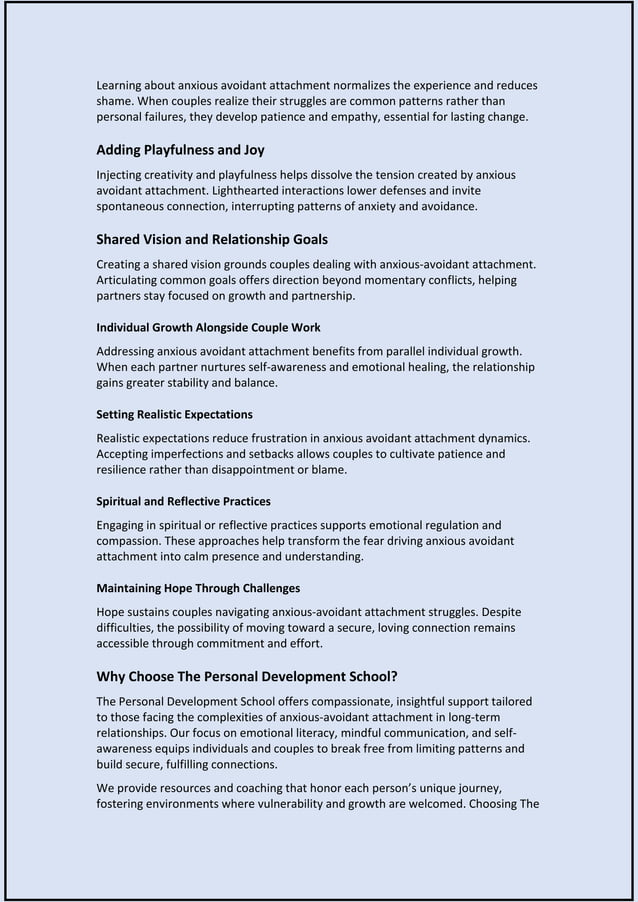 Anxious Avoidant Attachment in Long-Term Relationships: Challenges and ...