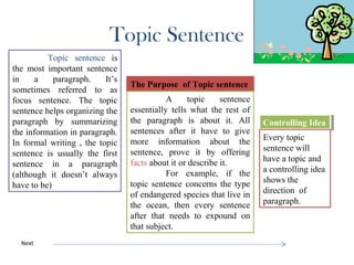 Topic Sentence and Main Idea | PPT