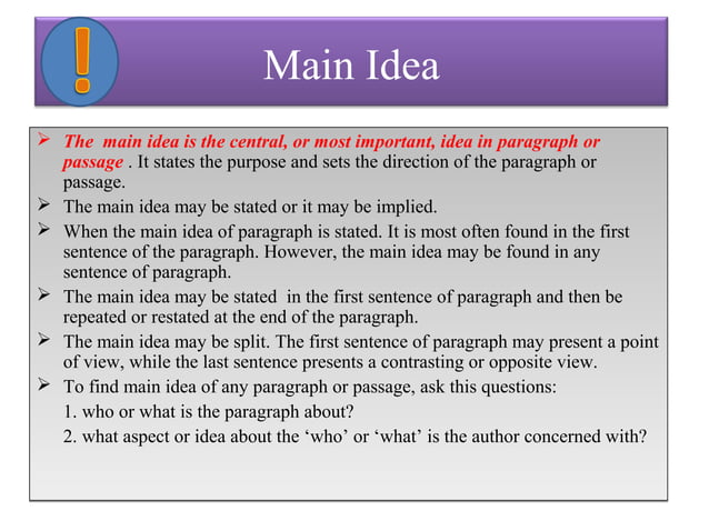 Topic Sentence and Main Idea | PPT