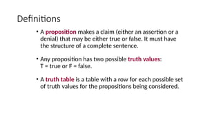 A proposition makes a claim (either an assertion or a denial) that may ...