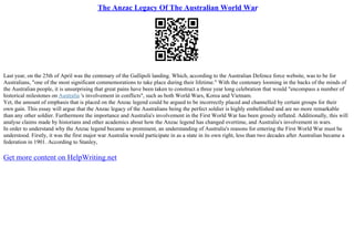 Anzac Day In Australia | PDF | Death, Injury, or Military Conflict ...