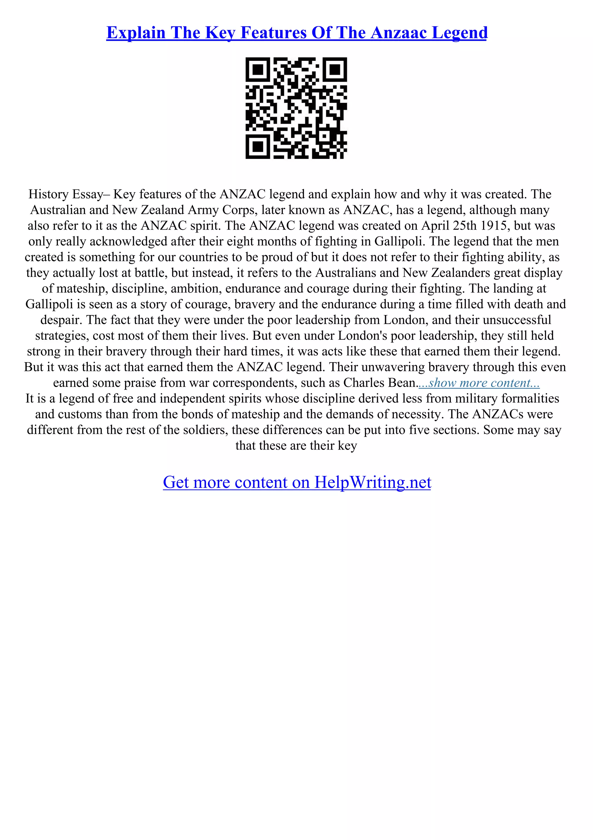 Anzac Legend Essay | PDF