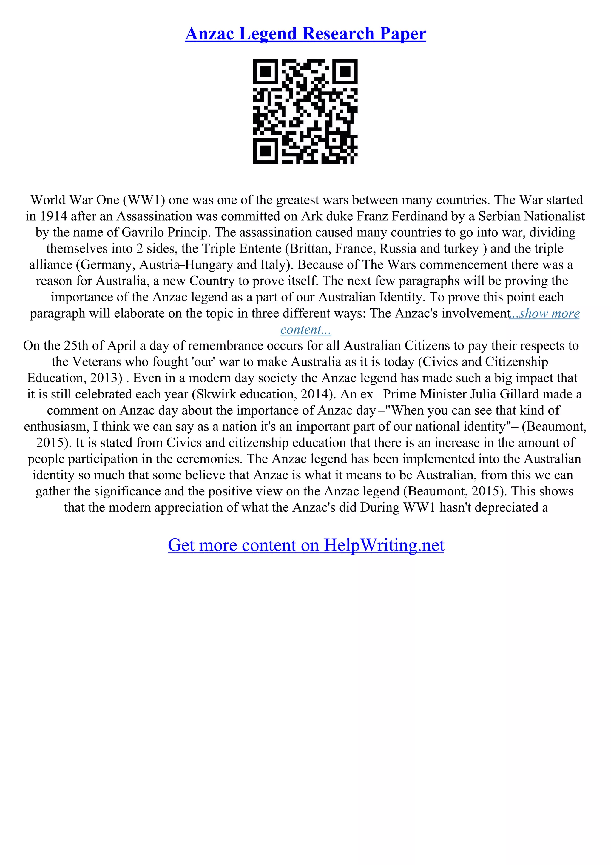 Anzac Legend Essay | PDF