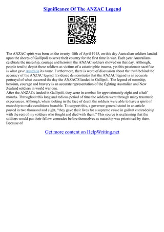 Anzac Legend Essay | PDF
