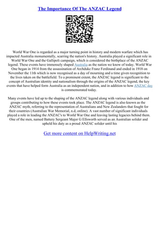 Anzac Legend Essay | PDF