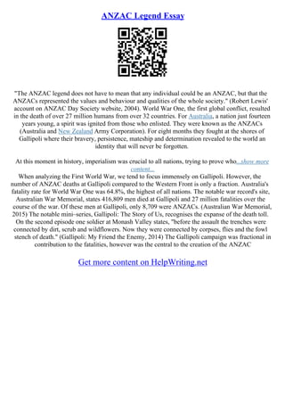 Anzac Legend Essay | PDF