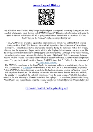 Anzac Legend Essay | PDF