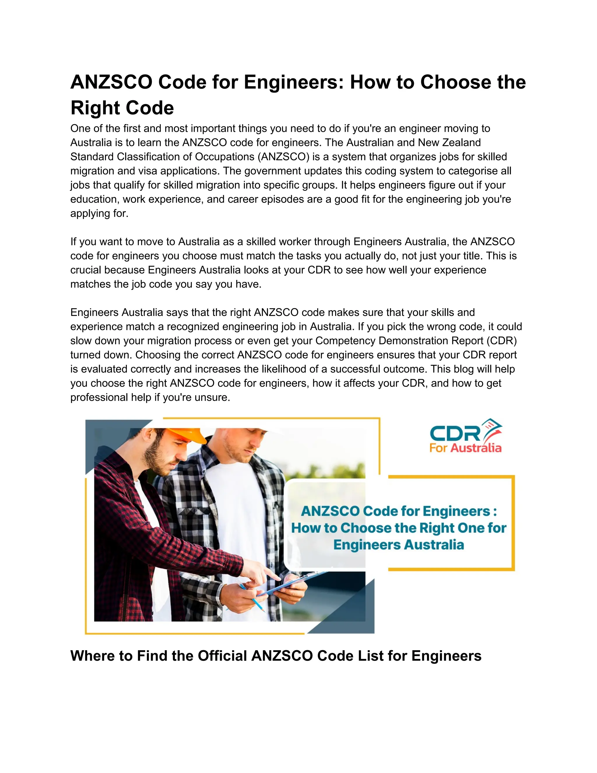 ANZSCO Code for Engineers – How to Choose the Right One for Engineers ...