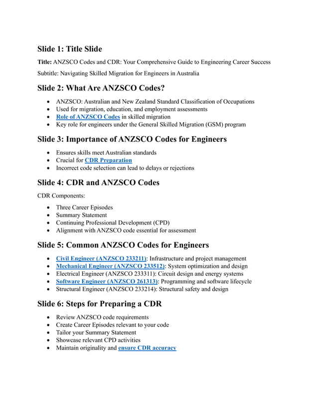 ANZSCO Codes and CDR Your Comprehensive Guide to Engineering Career ...