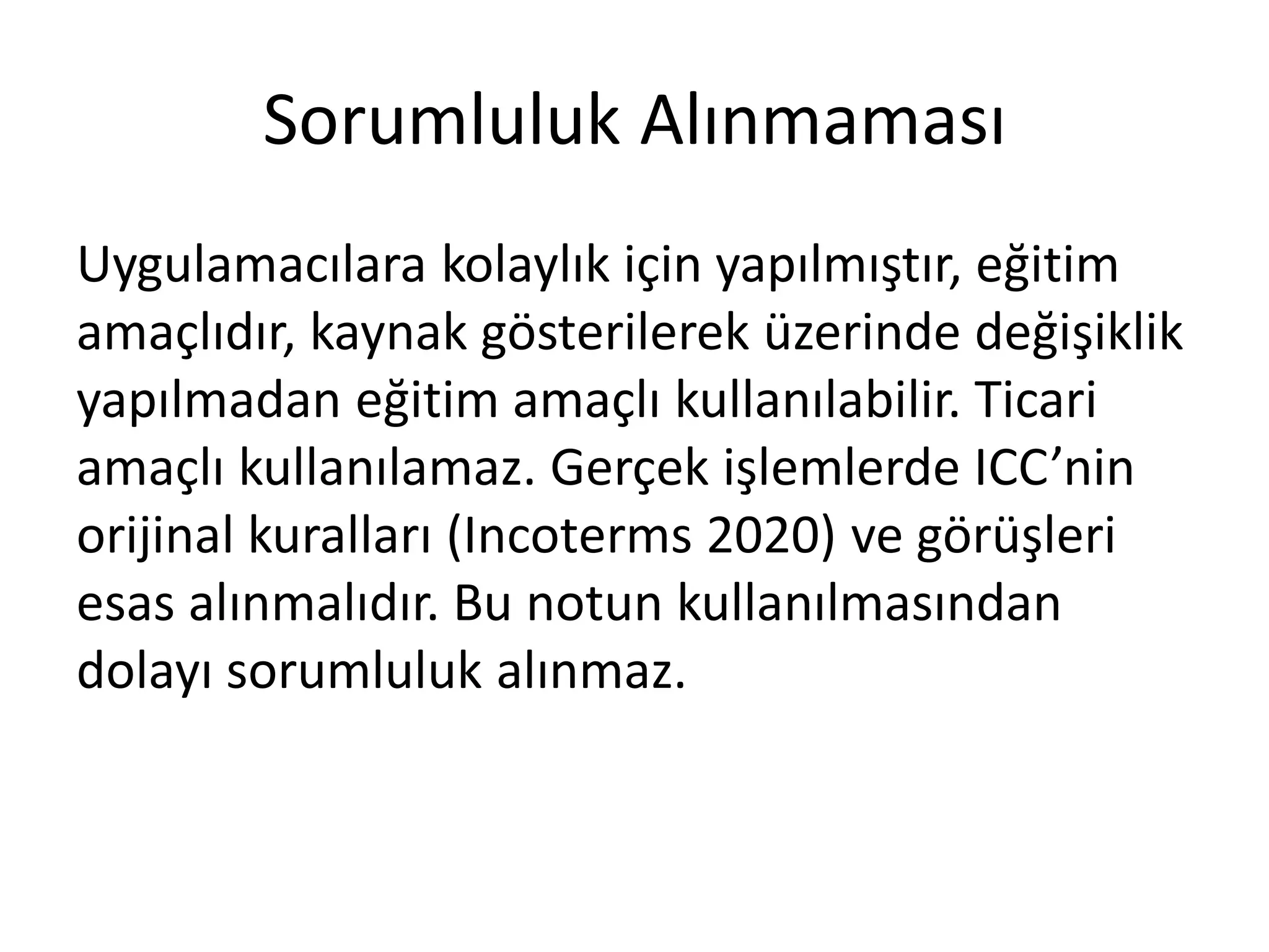 INCOTERMS 2020 TURKISH | PDF