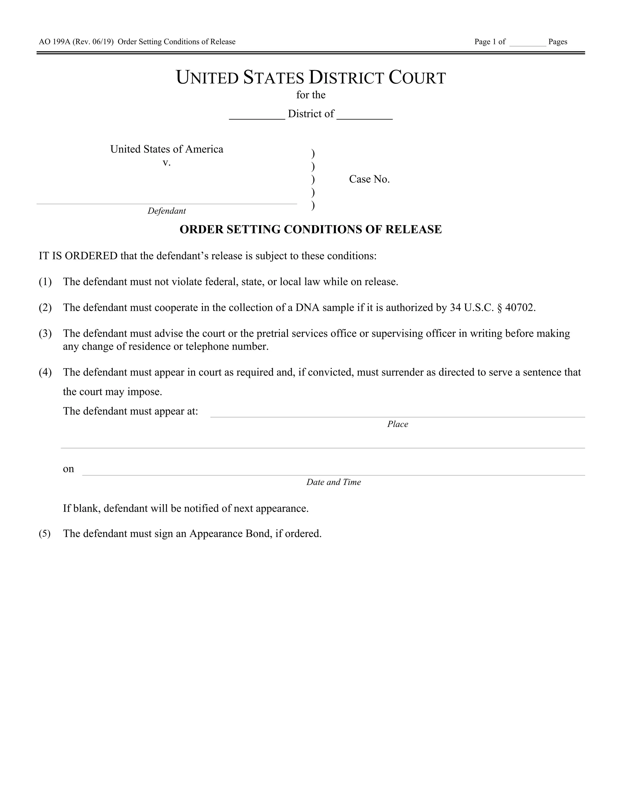 Order Settings Conditions of Release in Federal Court | PDF