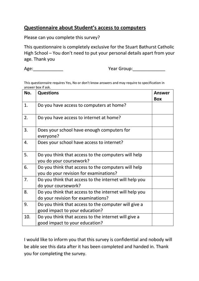 Ao2 computer and internet access questionnaire | DOCX | Educational ...
