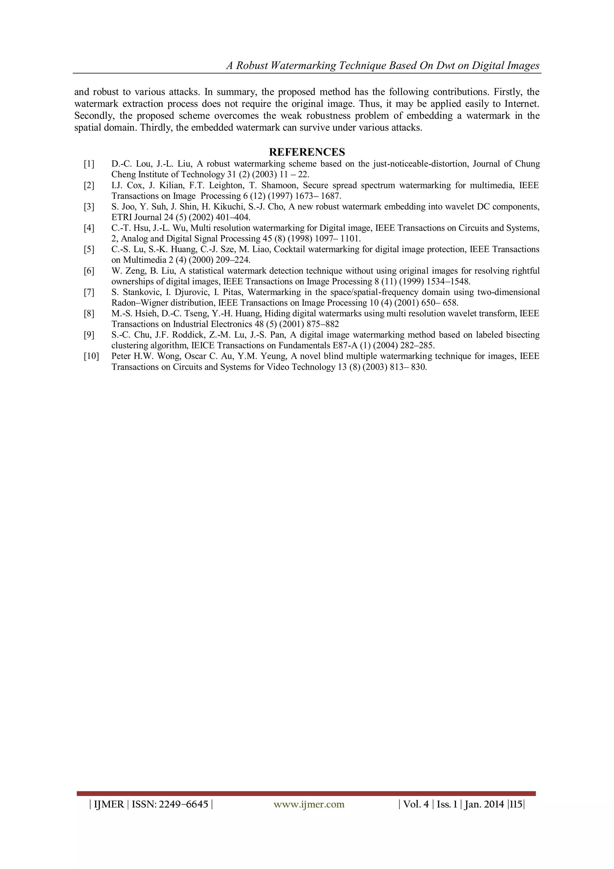 A Robust Watermarking Technique Based On Dwt on Digital Images | PDF