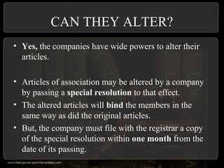 Articles of Association and its Alterations Simplified. | PPT