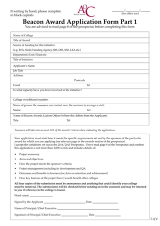 AoC Beacon Awards 2014-15 - Application Form | PDF
