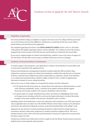 AoC Beacon Awards 2014-15 - Guidance on How to Apply | PDF