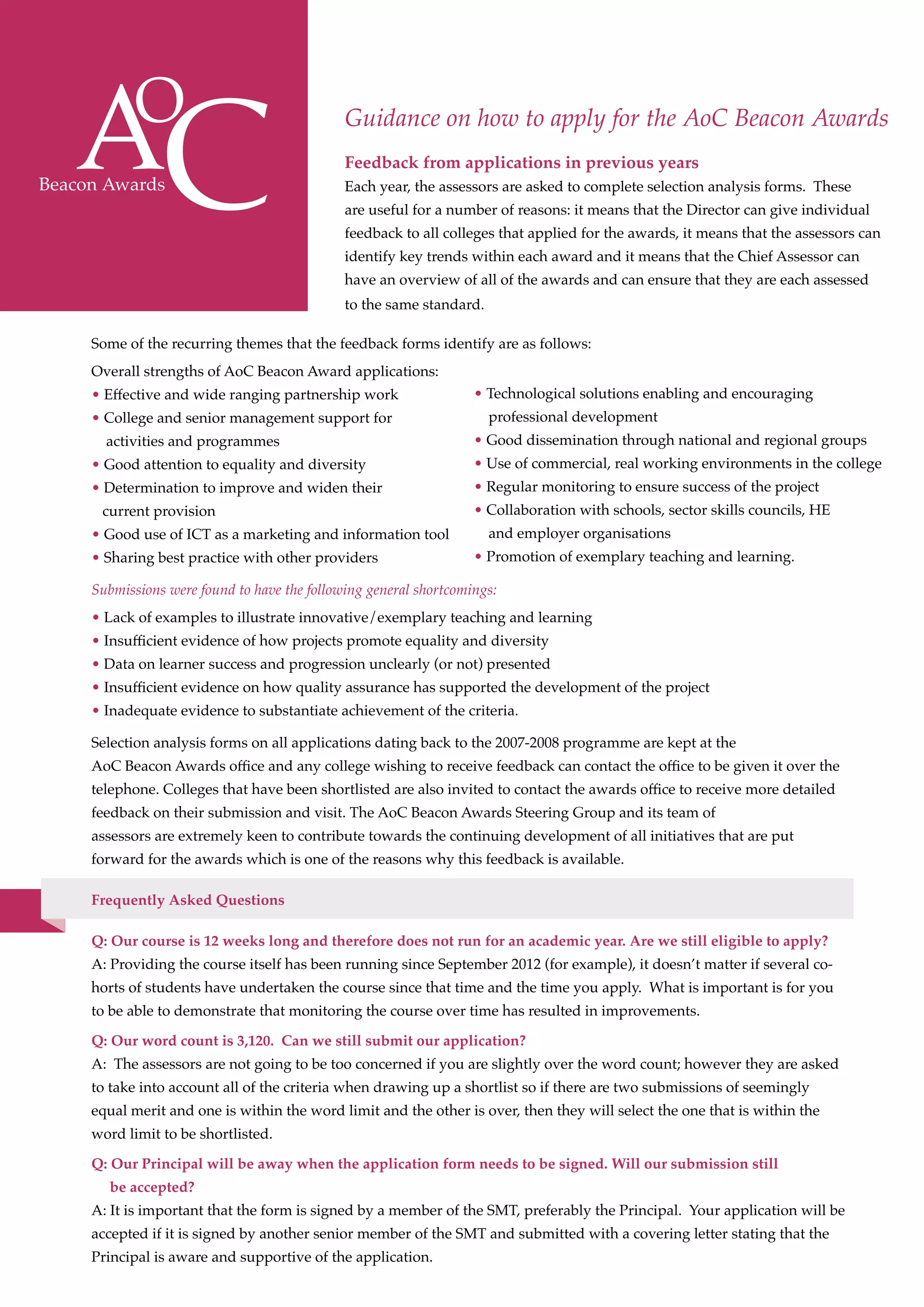 AoC Beacon Awards 2014-15 prospectus - application | PDF