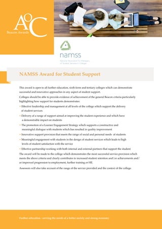 AoC Beacon Awards 2014-15 prospectus - NAMSS Award for Student Support | PDF