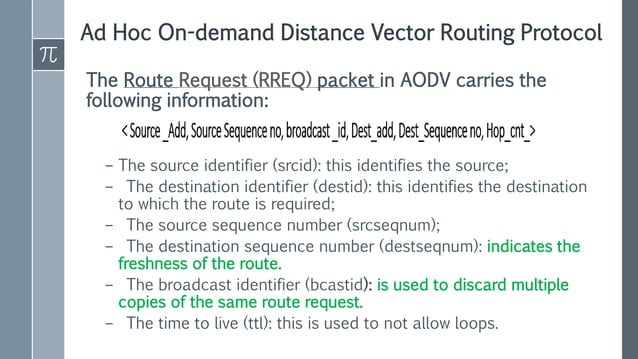 AODV (adhoc ondemand distance vector routing) | PPTX