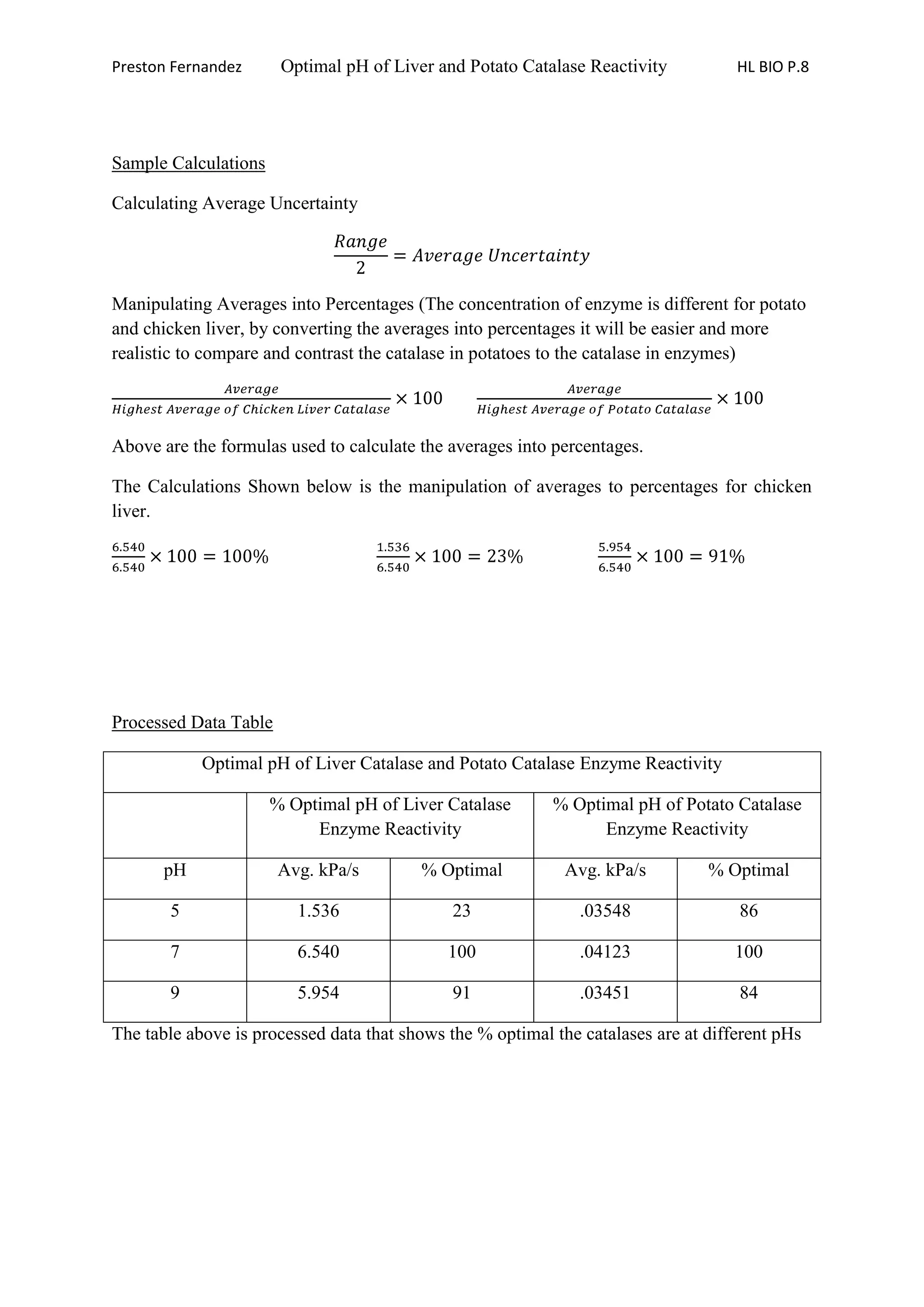 Ao k human and natural sciences - enzyme lab | DOCX