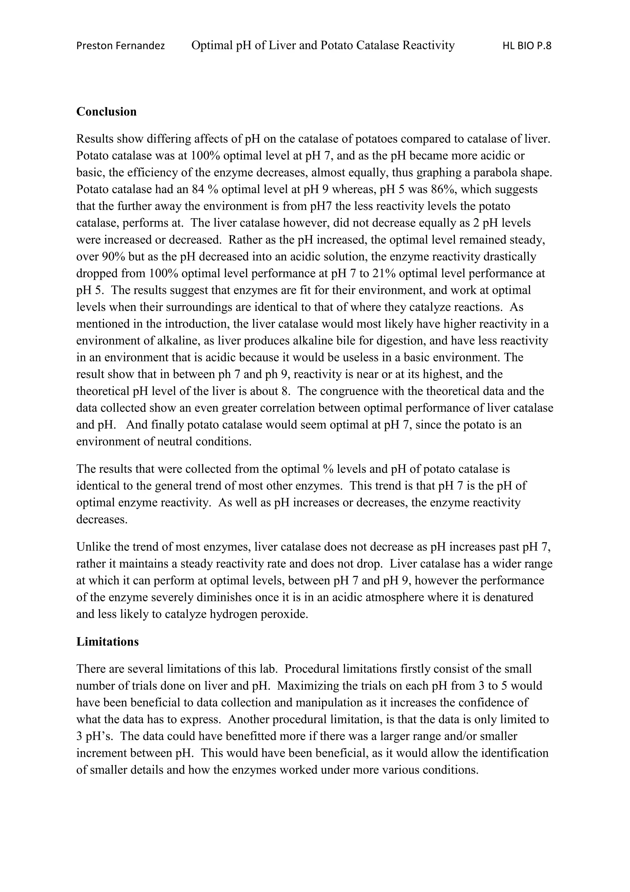 Ao k human and natural sciences - enzyme lab | DOCX