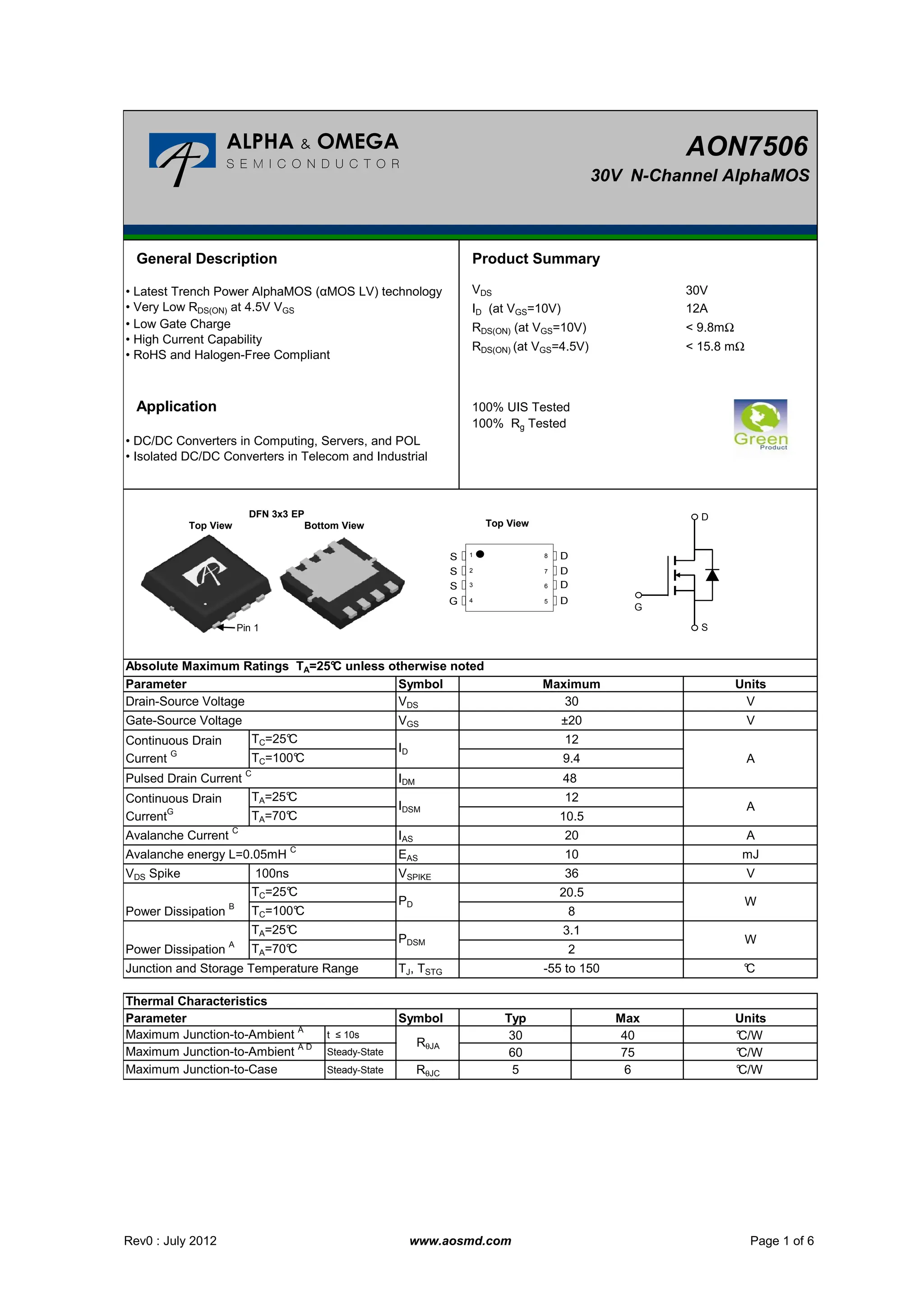 Mosfet tipo n utilizado en computadora hp latitudes AON7506 | PDF