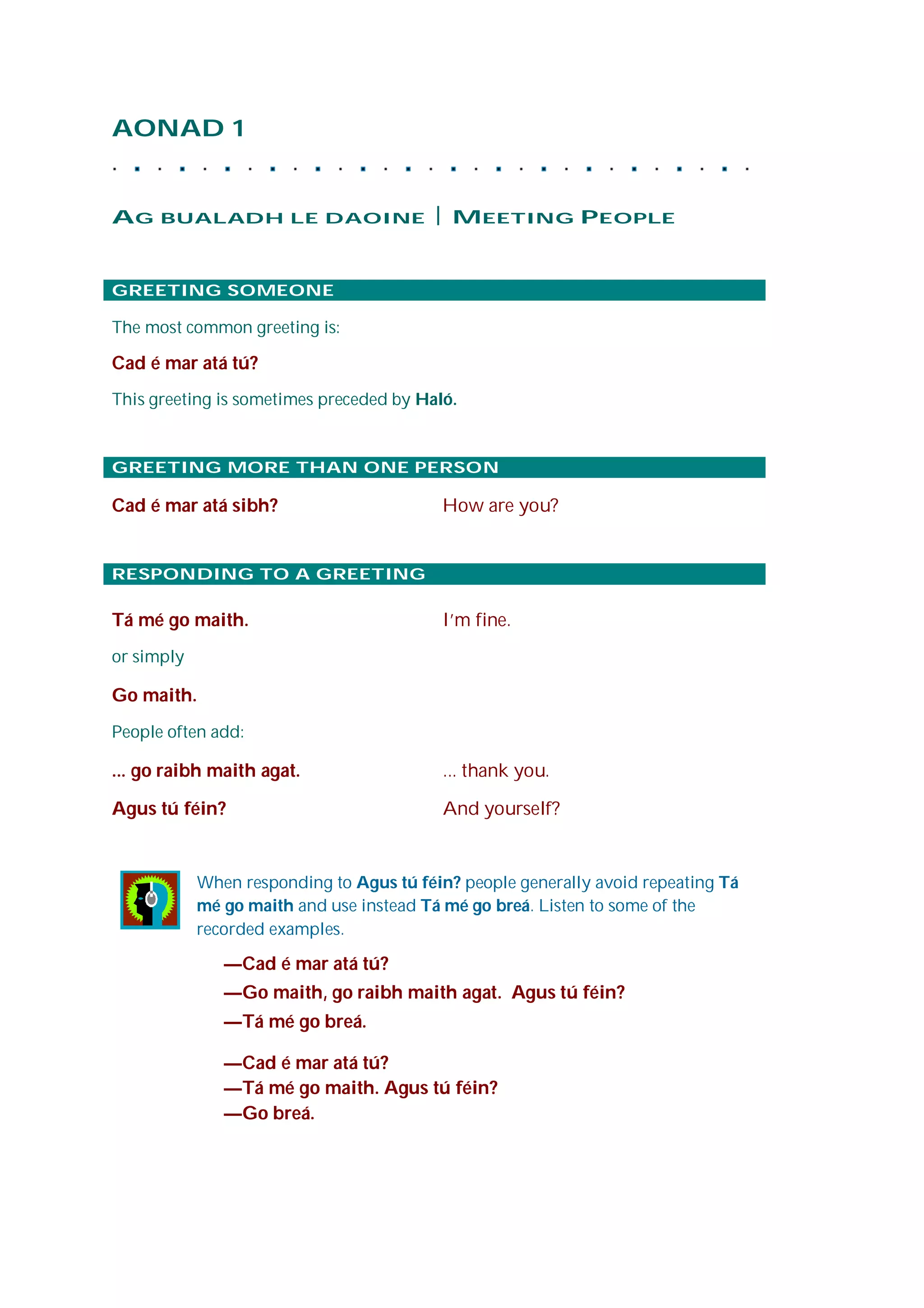 Irish Lesson 1 | PDF